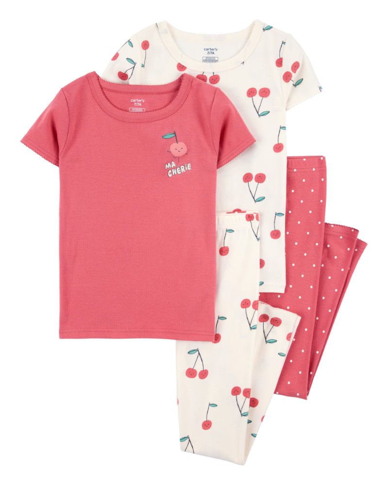 Pijama De 4 Prendas De Algodón Estampado Cerezas Rosa 3S381710|Carter's